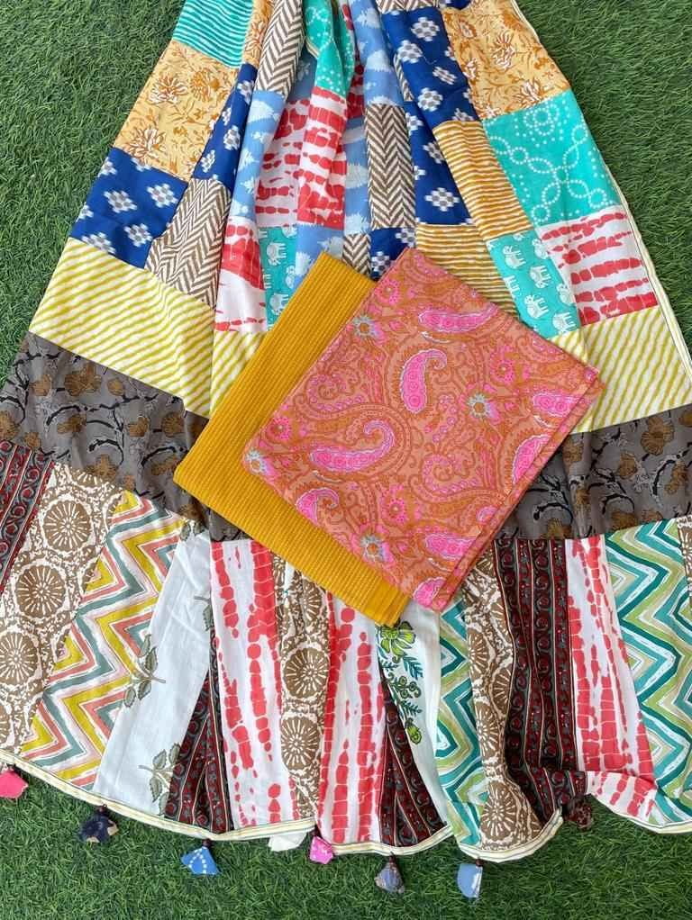 Handblock Printed Suit With Patch Work Dupatta Catalogue 1
